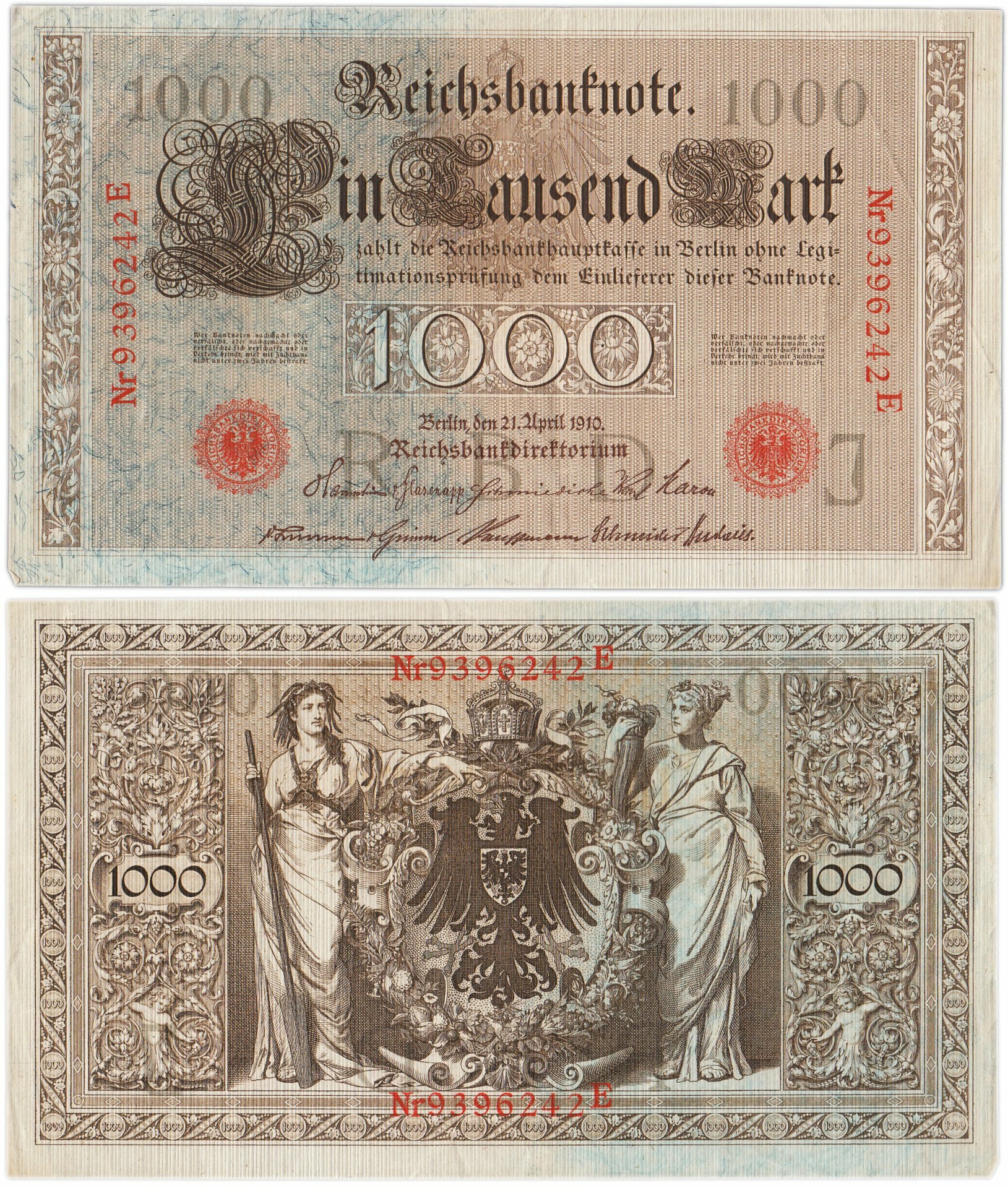 Германия 1000 марок 1910 красная печать