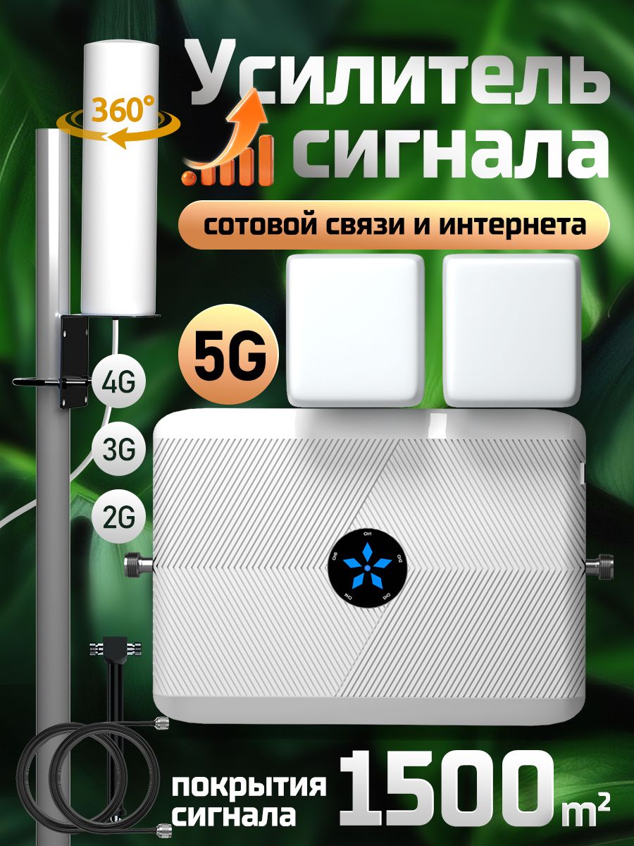 Усилитель сигнала сотовой сети 800-2600 МГц. Полный комплект усилителя сигнала для дома и дачи: репитер + наружная антенна + 2 внутренние антенны.