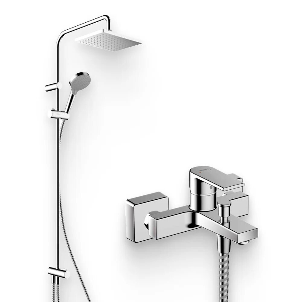 Душевой комплект Смеситель Hansgrohe Vernis Shape 71453000 хром / Стойка 26282000 Showerpipe 230 1jet Reno без смесителя, хром