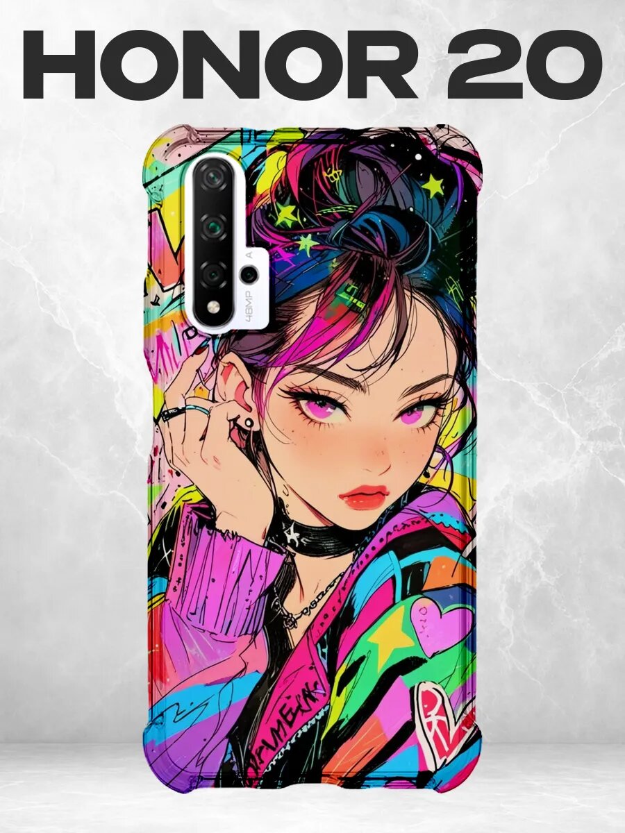 Чехол на Honor 20 с принтом Яркая поп-арт аниме девушка