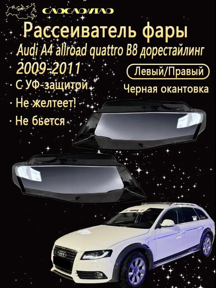 Ремкомплект фары, 2 шт, арт. Рассеиватель фары на Audi A4 allroad quattro B8 дорестайлинг 2009-2011 выбор левый правый комплект поликарбонат с УФ-защитой не желтеет