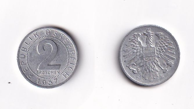 Австрия 2 гроша 1957 год