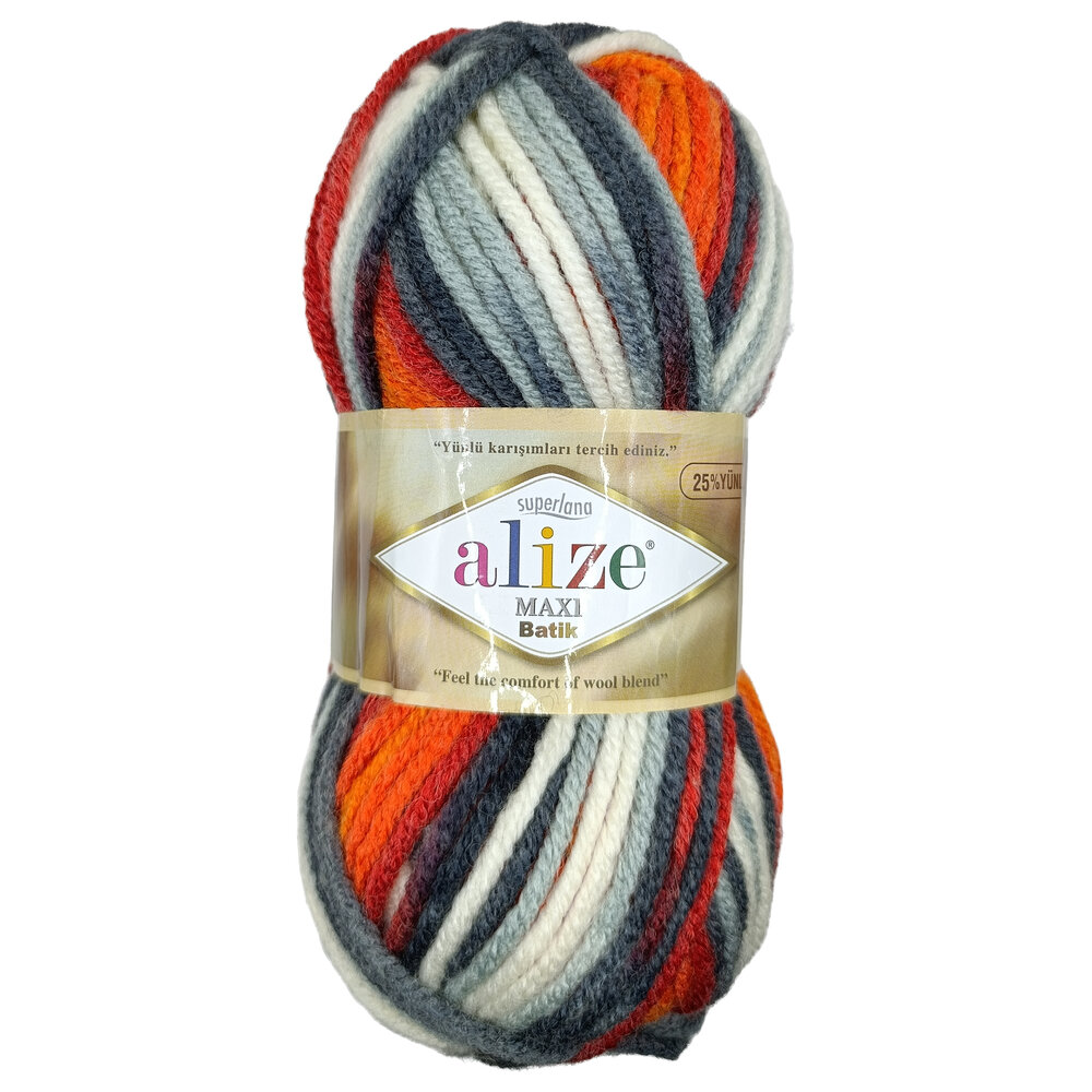 Пряжа для вязания Alize Superlana maxi batik 8020 оранжевый серый 100 гр/100 м 25% шерсть, 75% акрил