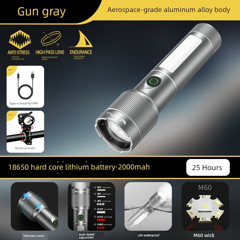 Улучшенная велосипедная фара спереди Gun Gray M60 LED регулируемый 2000 мАч литий-ионная батарея боковой свет COB для
