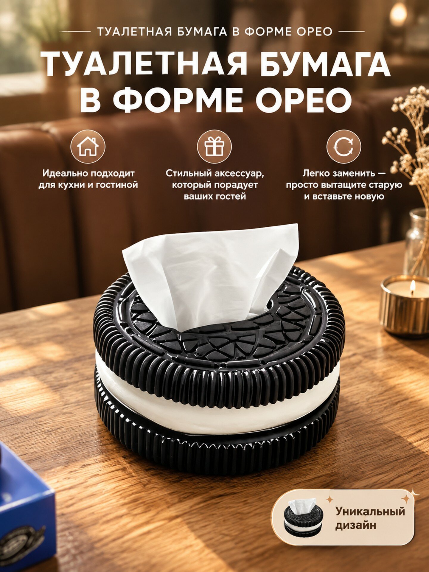 Диспенсер для салфеток модель TJ001, стиль современный минимализм, Материал: винил, Размеры: 21x19x8 см
