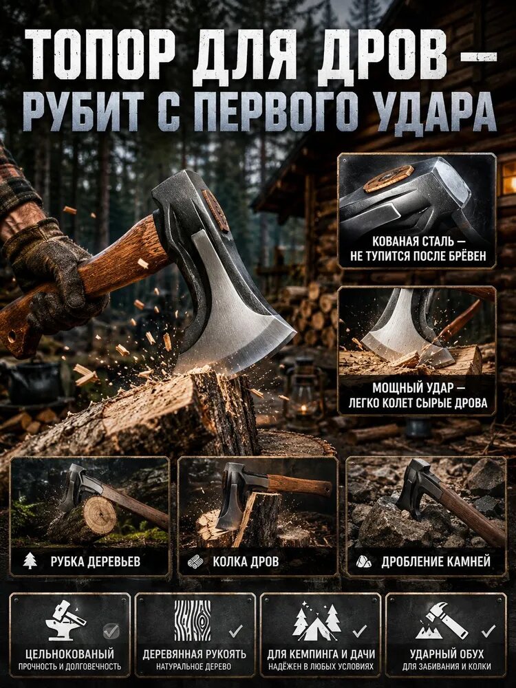 Кованый походный топор с деревянной ручкой, легкий походный топор для кемпинга /хижины /рубки веток, многофункциональный