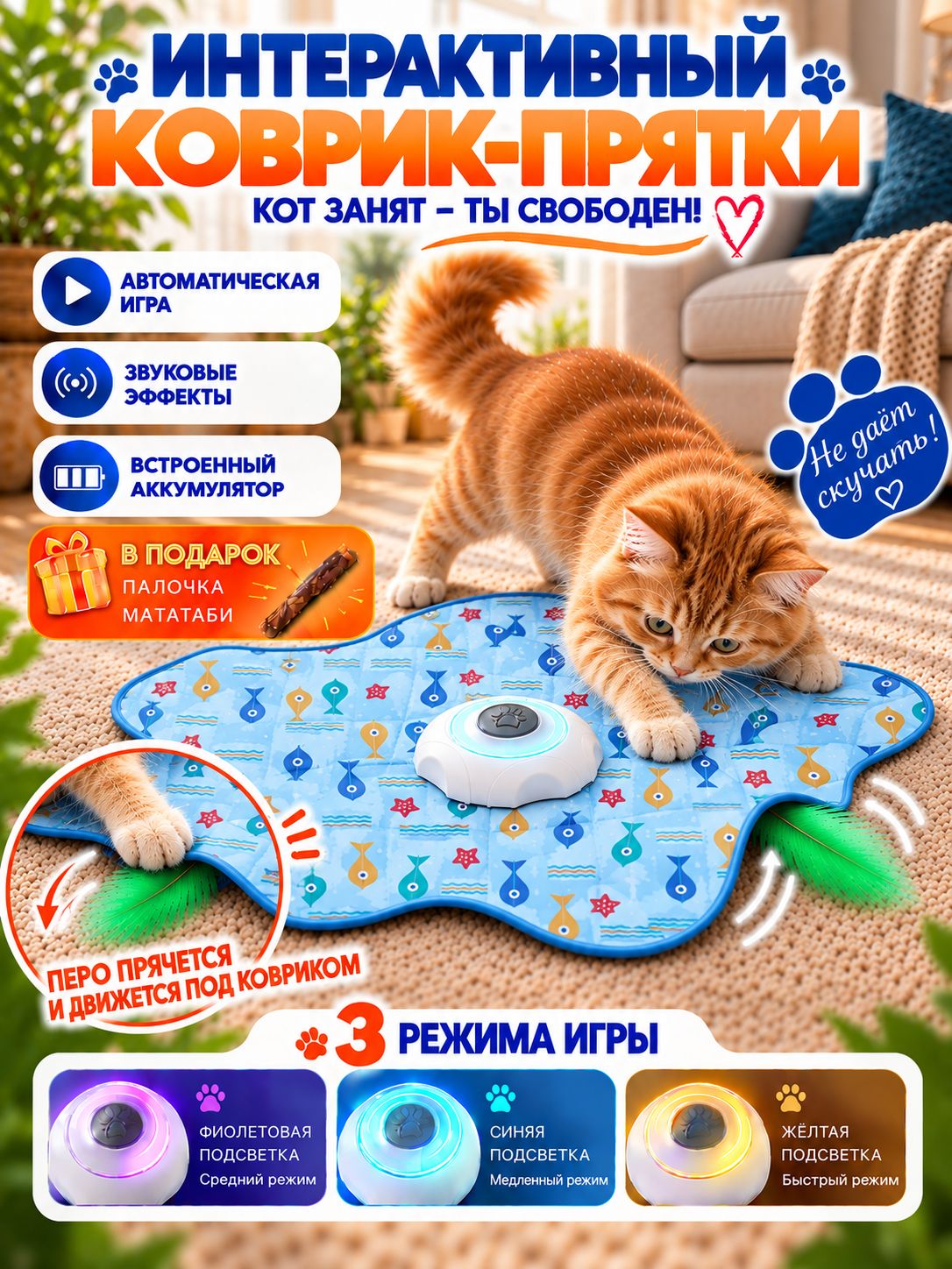 Интерактивная мягкая игрушка для кошек игра прятки