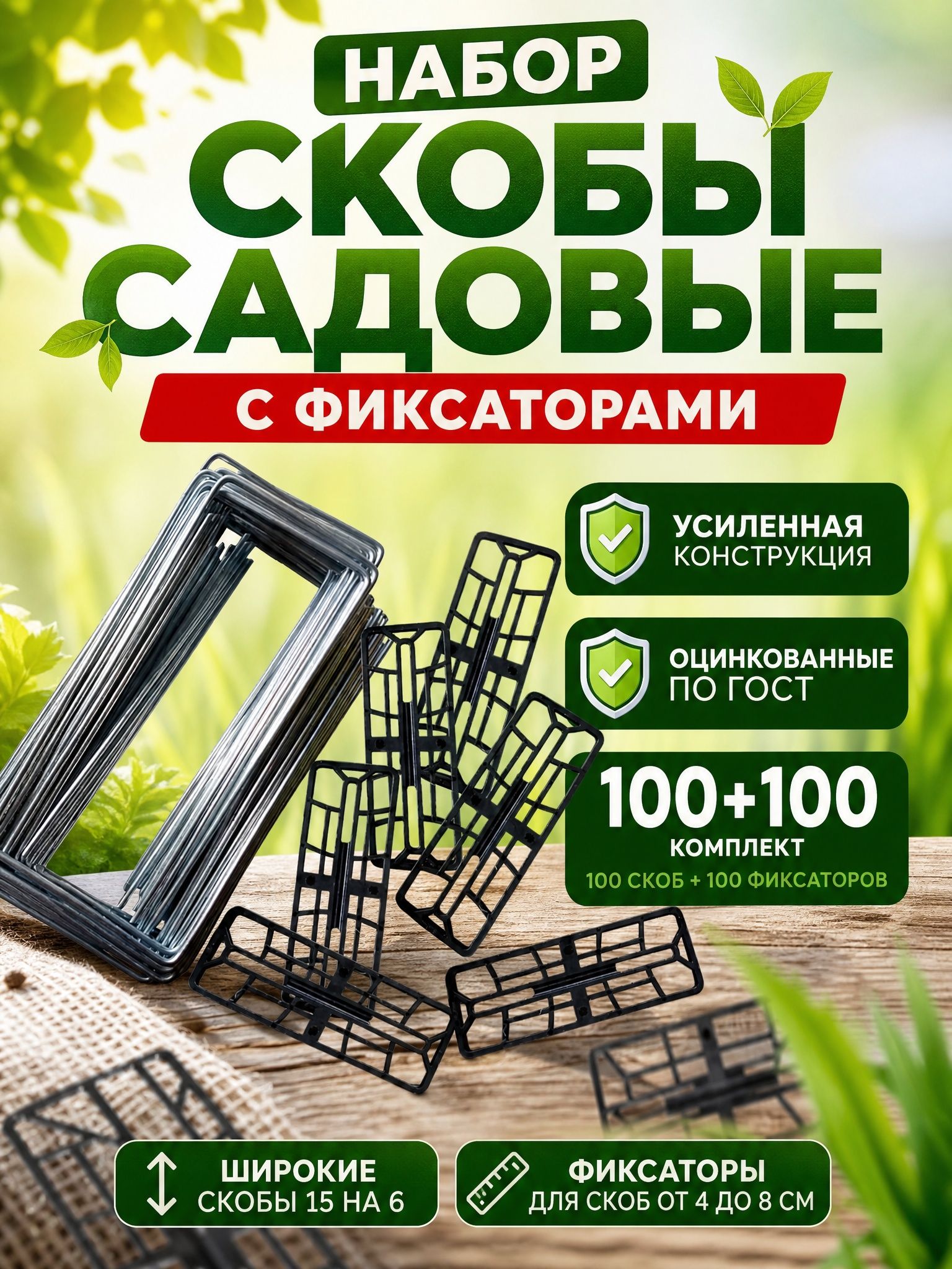 Cкобы садовые с фиксаторами для укрывного материала 100 шт