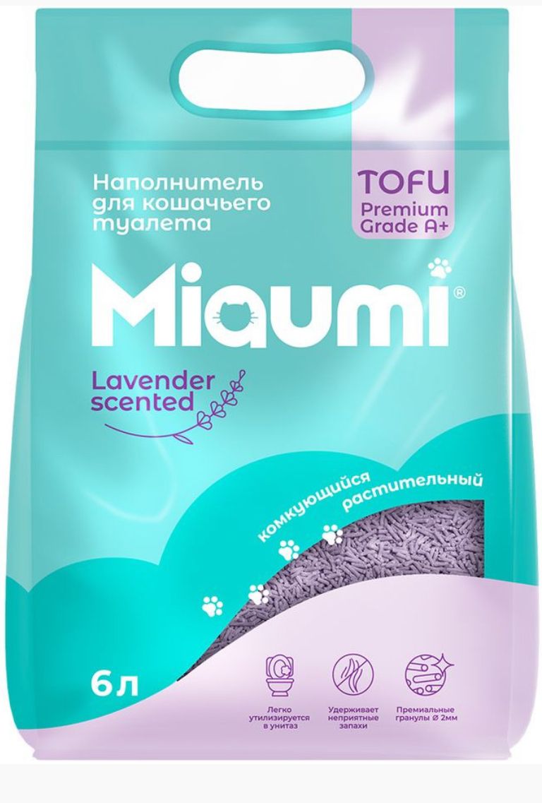 Miaumi Наполнитель Соевый Комкующийся Лаванда 2550г.