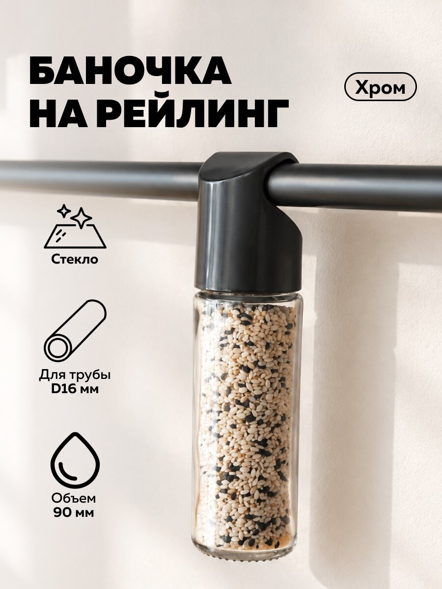 Навесная баночка для специй на рейлинг Lemax YJ-G901 BL, 1 шт, цвет черный матовый