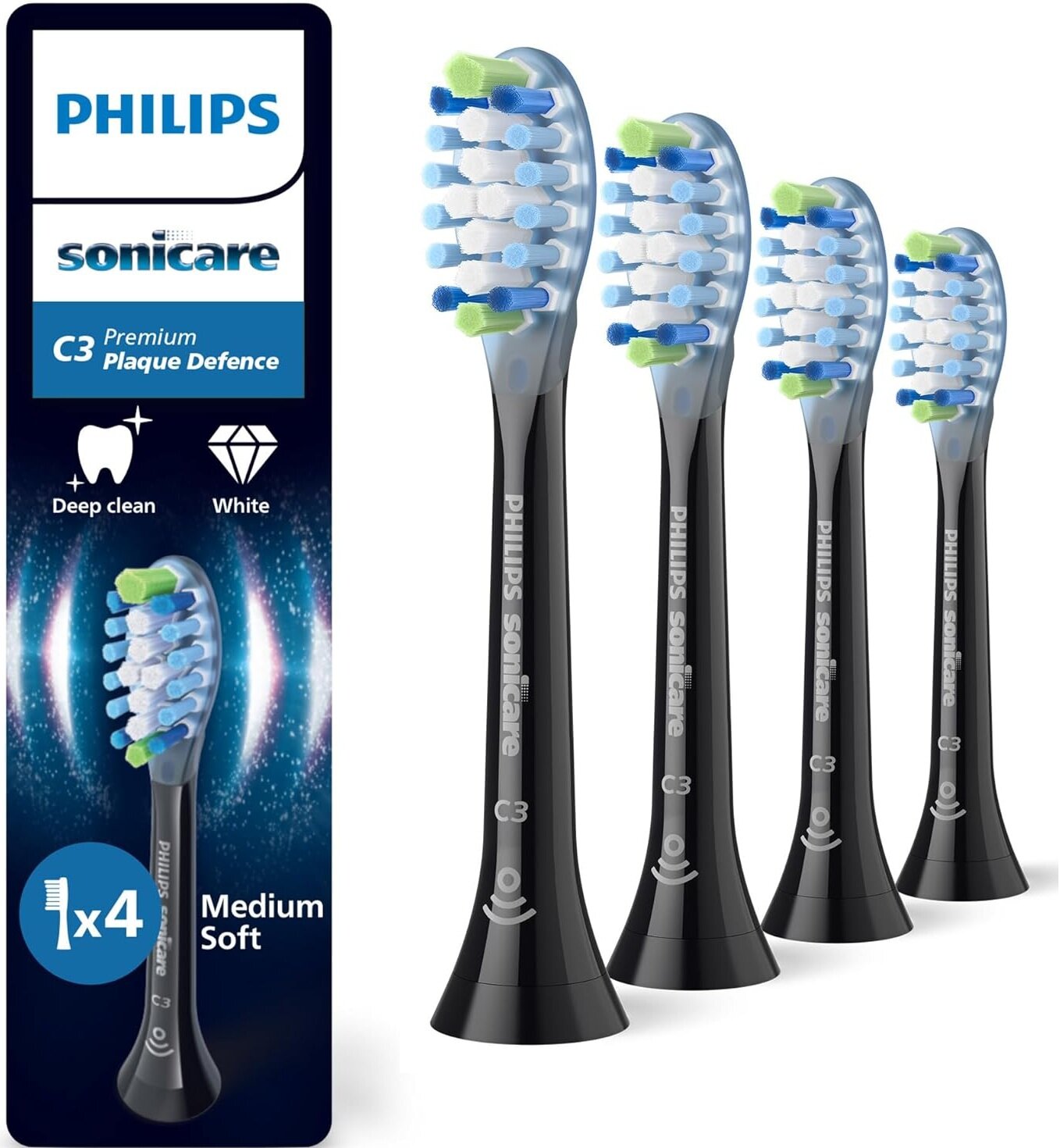 Насадки Philips Sonicare C3 Premium Plaque Defence HX9044/88 для удаления налёта, черный, 4 шт.