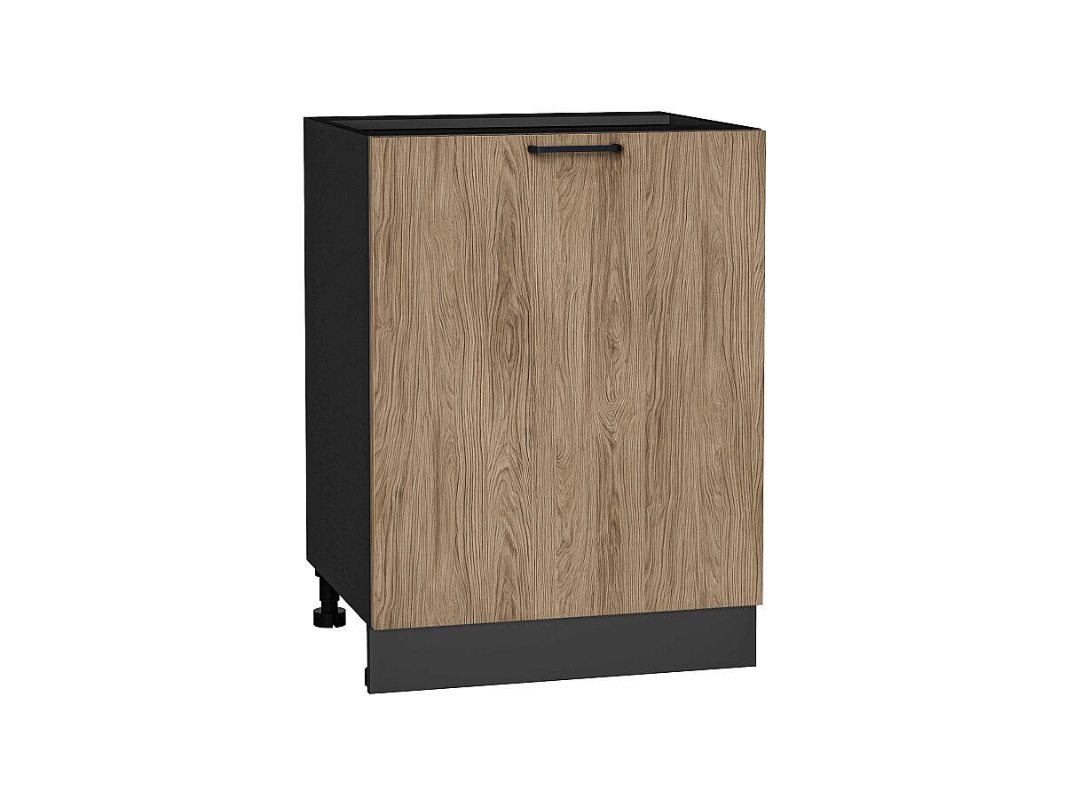 Шкаф нижний с 1-ой дверцей Флэт, цвет фасада Natural Casella Oak 2S, цвет каркаса Graphite, 816*600*478 (В*Ш*Г) мм