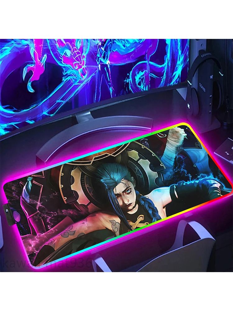 Размер 40x90 см, игровой коврик для мыши RGB League of Legends jinx, износостойкая и противообрастающая силиконовая подушка для клавиатуры, светодиодная светящаяся подушка для компьютерного стола XXL