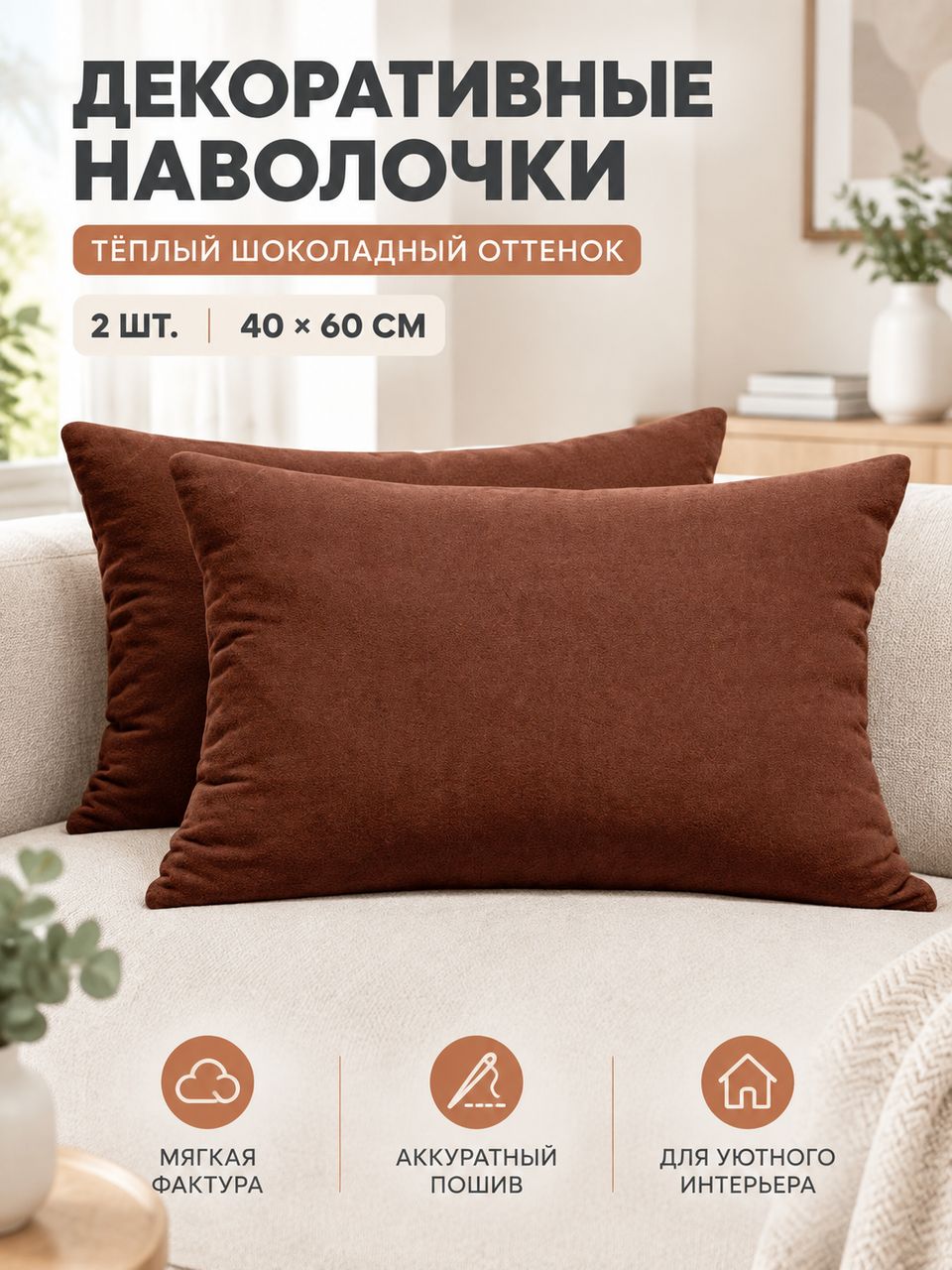 Наволочка декоративная 40x60 см, 2 шт.