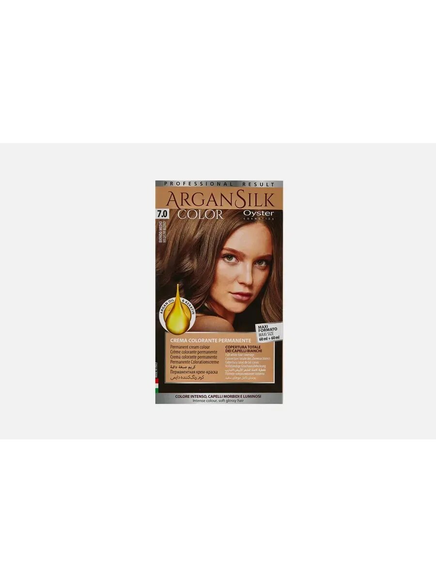 #Oyster ARGAN SILK COLOR Перманентная крем-краcка для вoлoc 120г 7/0, cветлo-руcый#