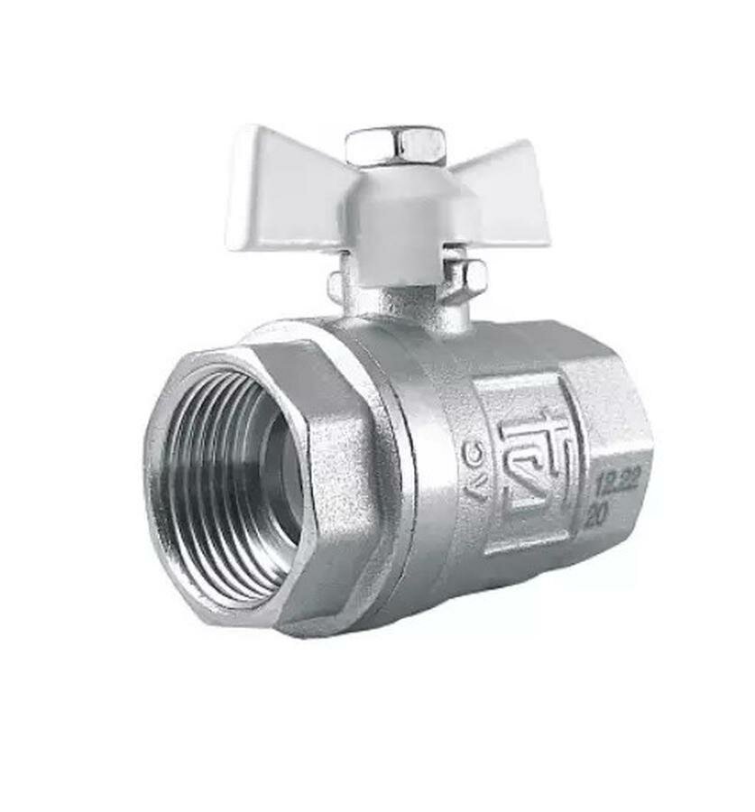 Кран шаровой полнопроходной 3/4" ВР, никель, бабочка белая, STI 00000003450