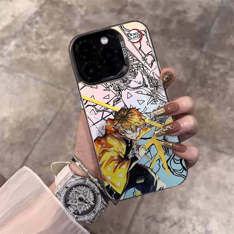 Чехол на Aйфон 12/12 Про / IPHONE 12/12 PRO черный противоударный чехол с аниме-персонажем дзеницу агацума и яркими вспышками желтой молнии, усиленная защита камеры и кнопок
