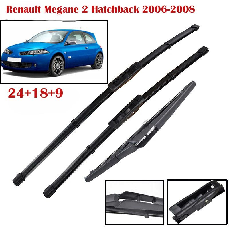 Комплект передних и задней щеток стеклоочистителя Renault Megane 2 Hatchback 2006-2008 24+18+9 дюймов