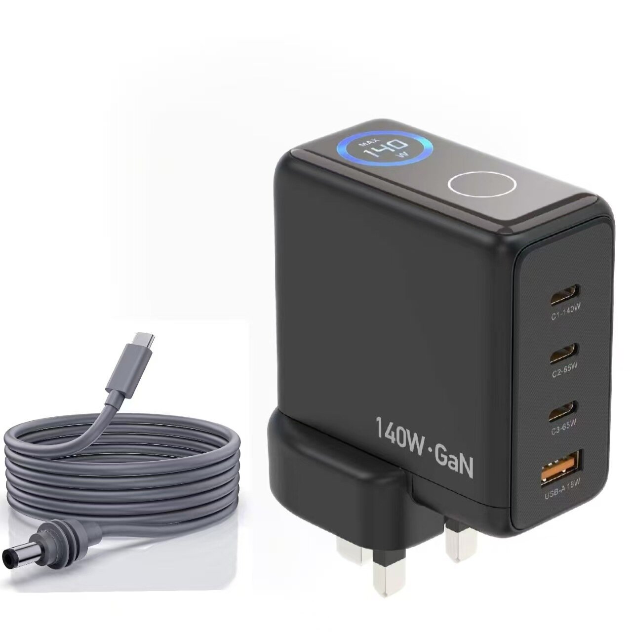 Зарядное устройство GaN 140W с вилкой UK, 5M кабель, быстрая зарядка PD, адаптер для смартфона, черный