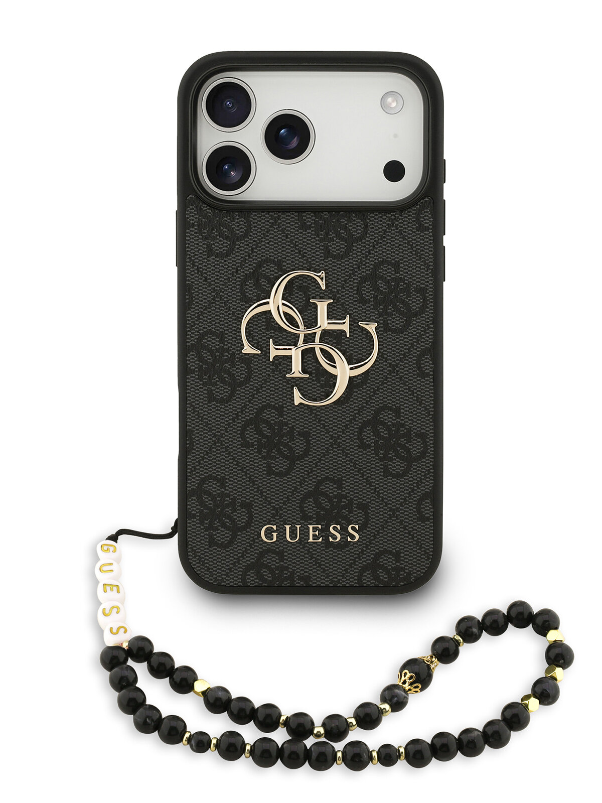 Чехол Guess на iPhone 18 Pro Max/17 Pro Max из экокожи, с ремешком на руку, с защитой камеры, черный