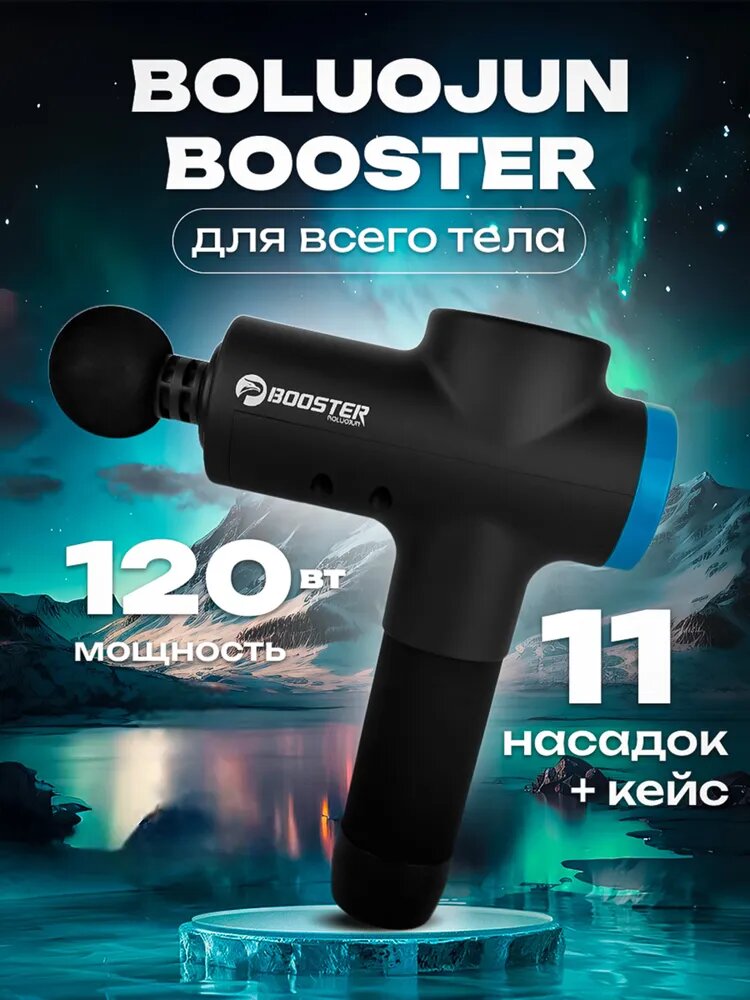 BOLUOJUN BOOSTER M2 Перкуссионный массажер для шеи и плеч, ног, спины и тела электрический, массажный пистолет антицеллюлитный, 11 насадок в комплекте + кейс для хранения