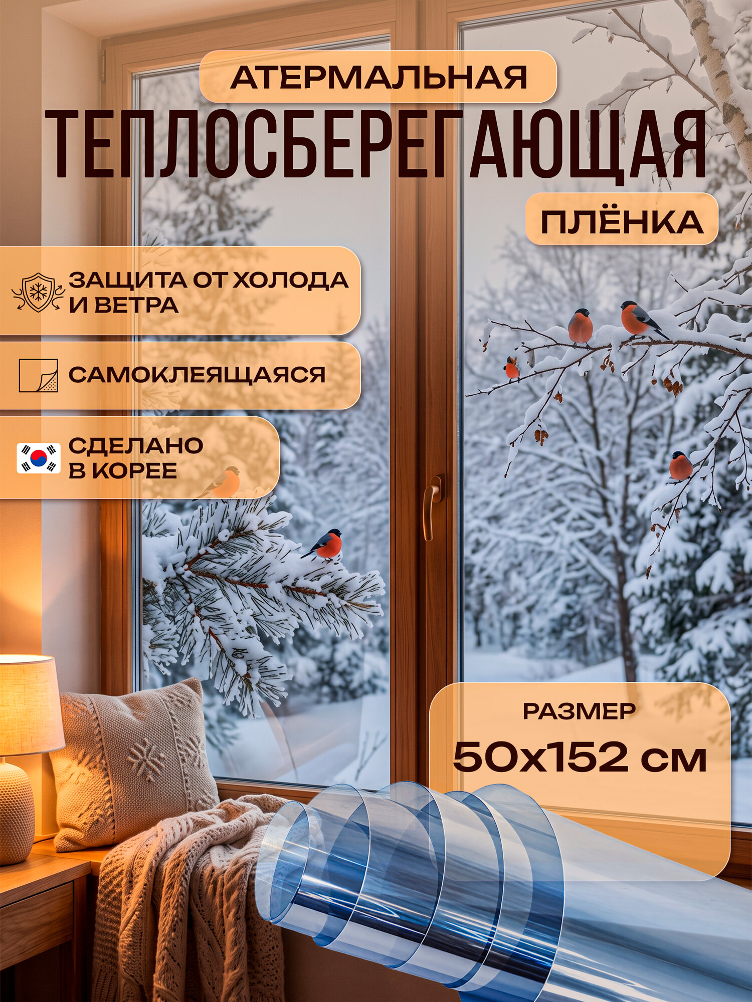 Пленка для окон теплосберегающая. Нeat-saving самоклейка на окно - 152*50 см.