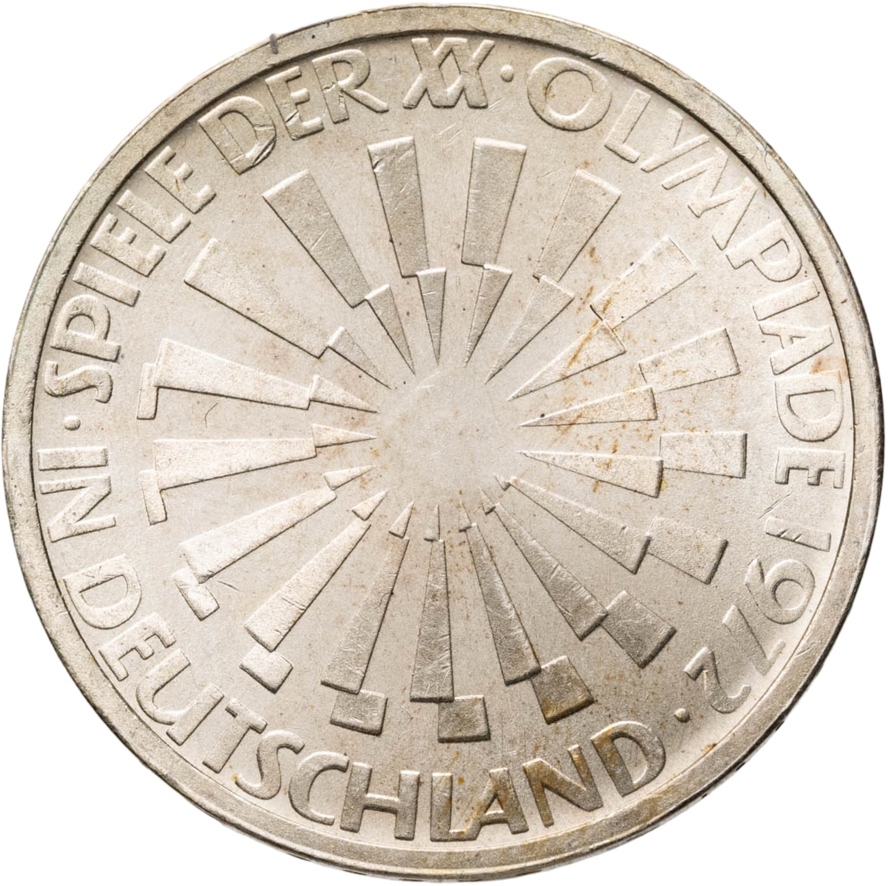 Германия 10 марок mark 1972 J XX летние Олимпийские Игры, Мюнхен 1972 - Эмблема "In Deutschland" знак монетного двора: "J" - Гамбург, Серебро 625