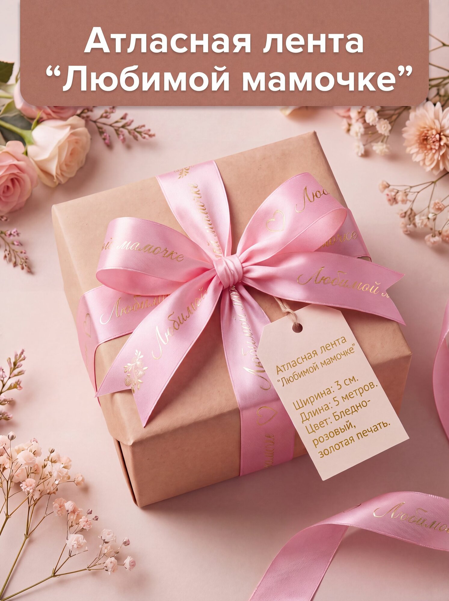 Лента упаковочная с надписью Любимой мамочке 5м 3см