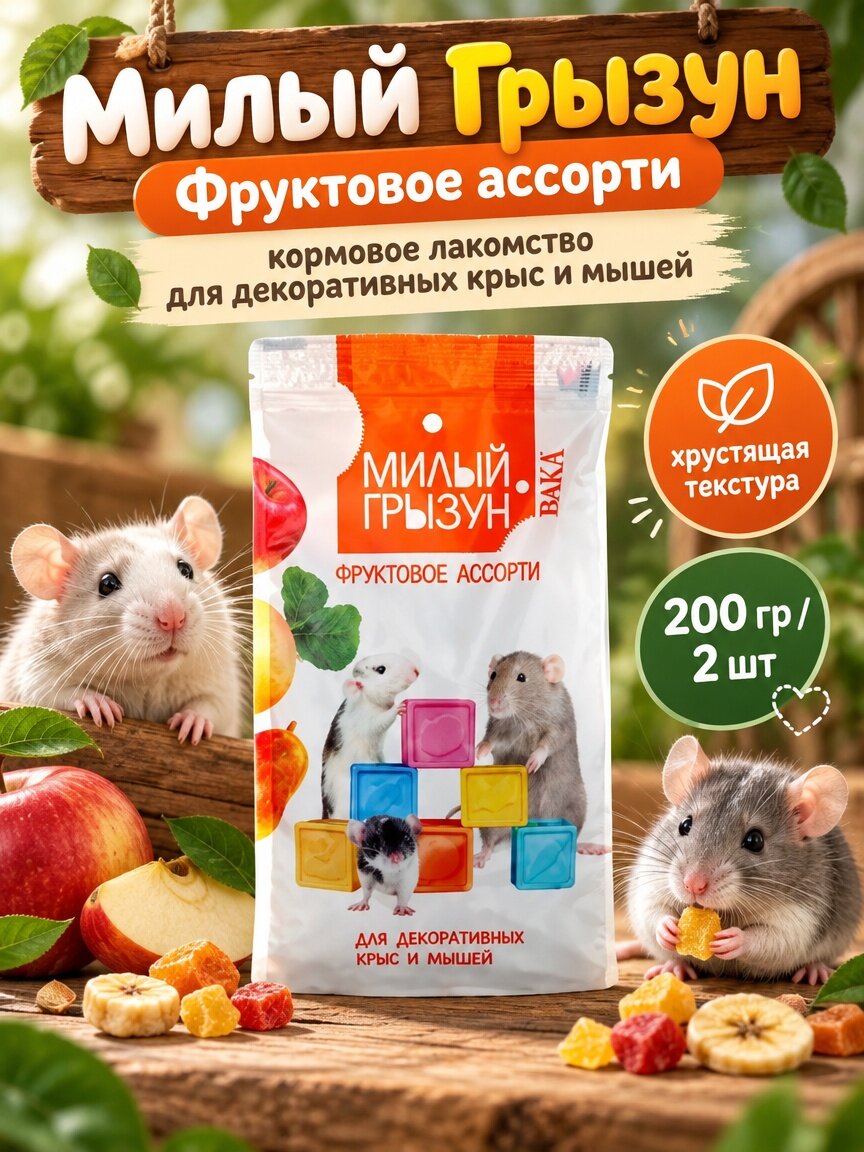 Вака High Quality "Милый грызун" фруктовое ассорти для декоративных крыс и мышей 200гр х 2шт