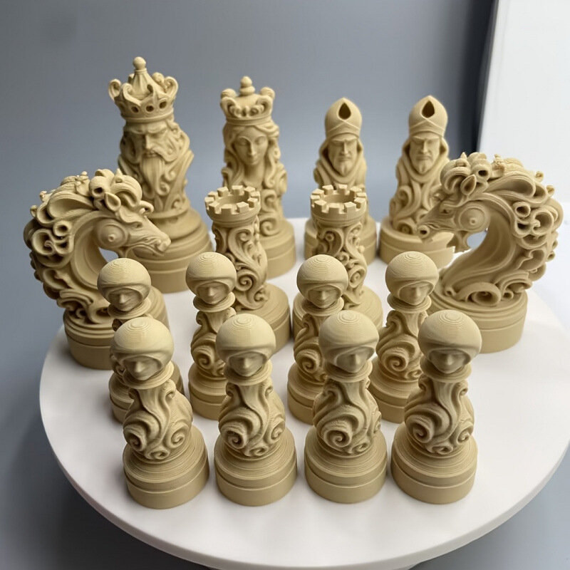 Барочные шахматные фигуры 3D печати декоративный орнамент для гостиной кабинета 1 шт Бежевый цвет