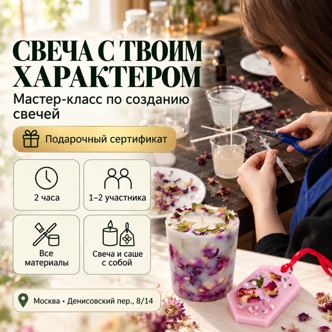 Подарочный сертификат «Мастер-класс по созданию свечей» (2 часа, 1 человек)