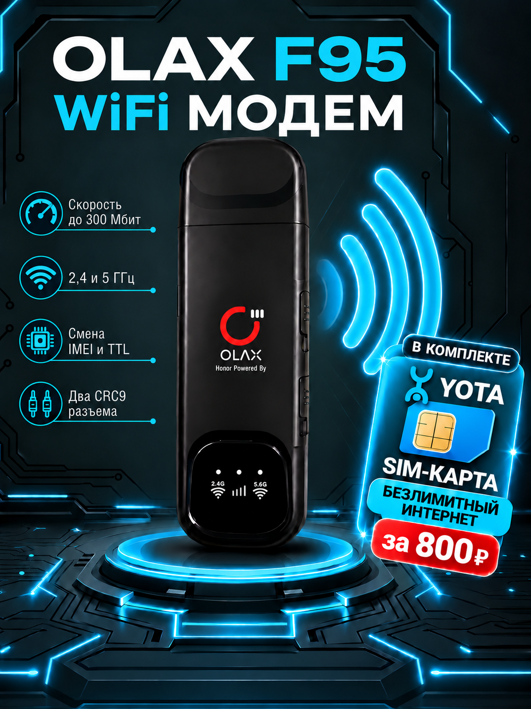 USB модем 4G F95 с раздачей WiFi для интернета с безлимитом за 800р