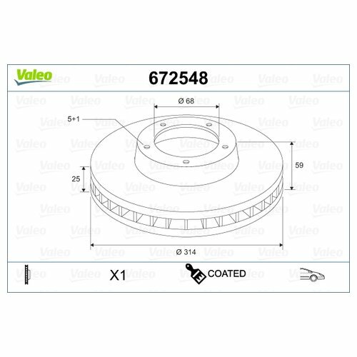 Диск тормозной передний Valeo 672548 для AUDI (FAW) A6L C6 (2005-2012), Audi A6 (2004-2011)