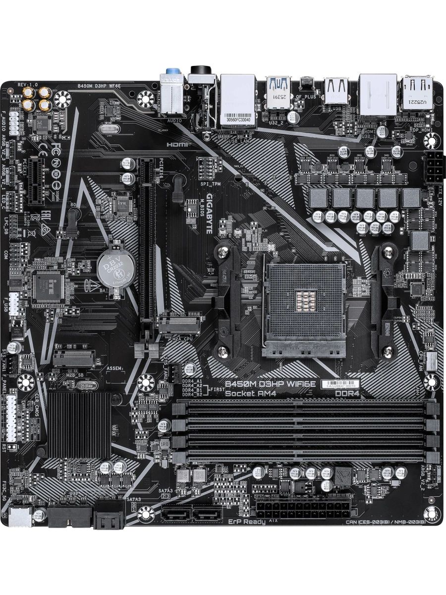 Материнская плата Gigabyte B450M D3HP WF6E Soc-AM4 AMD B450 4xDDR4 mATX AC`97 8ch(7.1) GbLAN RAID+HDMI+DP