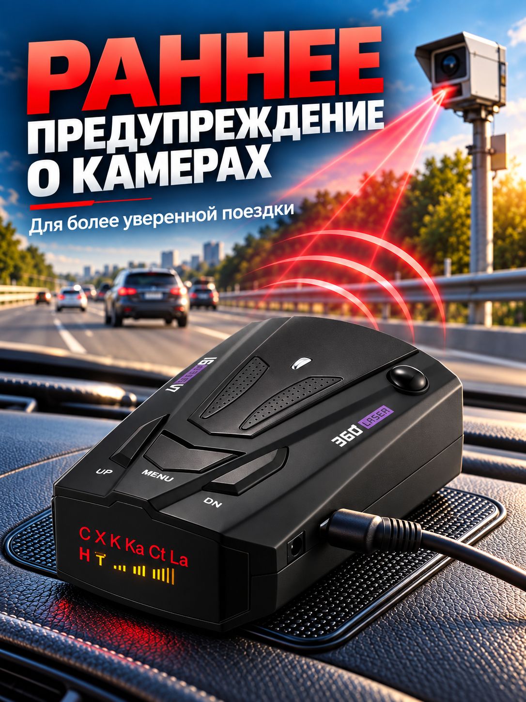 Радар-детектор V7 для автомобиля, лазерный антирадар с голосовым оповещением, обнаружение X K Ka Ct La диапазонов, 360