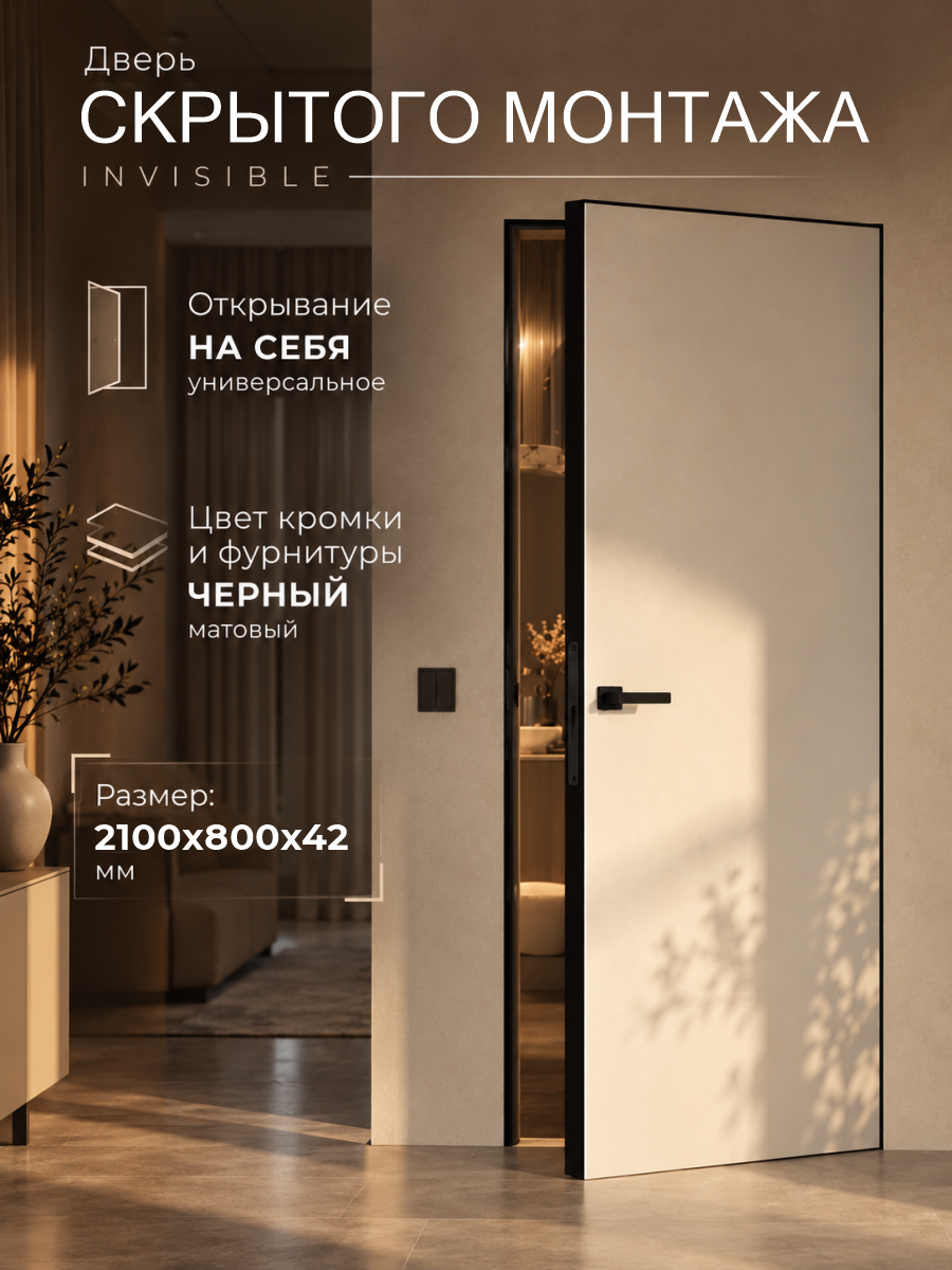 Дверь скрытая комплект 800х2100 мм, черная кромка, открывание на себя