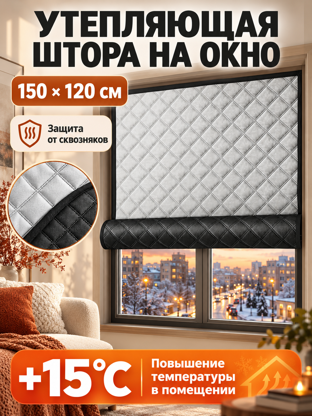 Утепляющие шумозащитные шторы 120х150 см | Защита от ветра и холода
