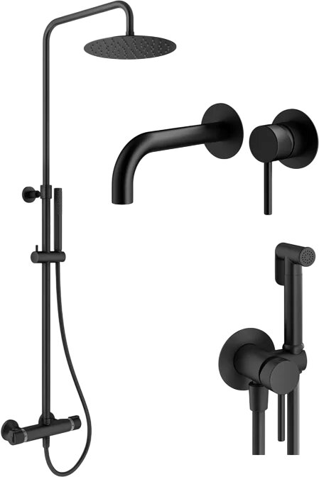 Комплект для ванной Plumberia Selection Ixo KITZXO6302NO210 3 в 1, встраиваемый, с внутренней частью в комплекте, латунный, черный, матовый, душевая система