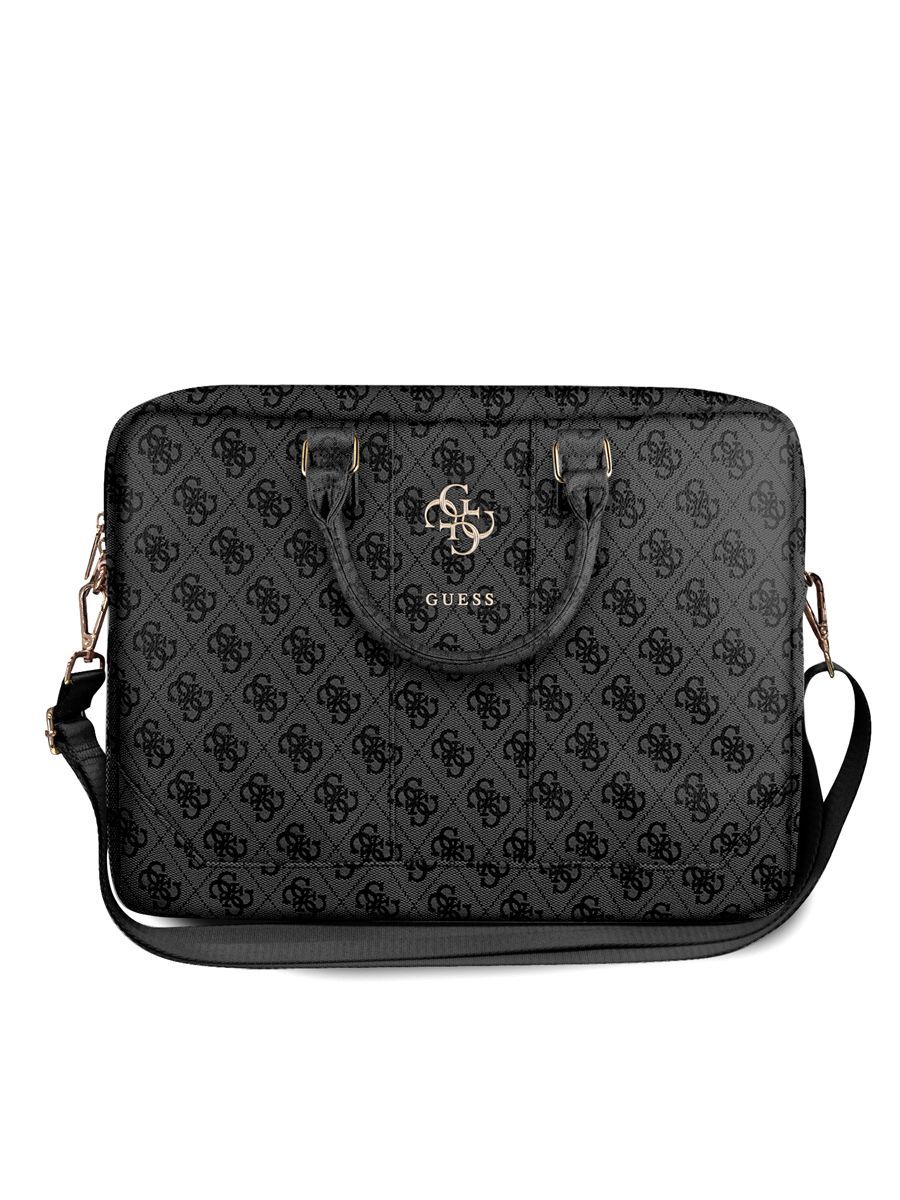 Сумка для ноутбука Guess 15 дюймов из экокожи с металлическим логотипом с ремнем через плечо 4G, темно-серая