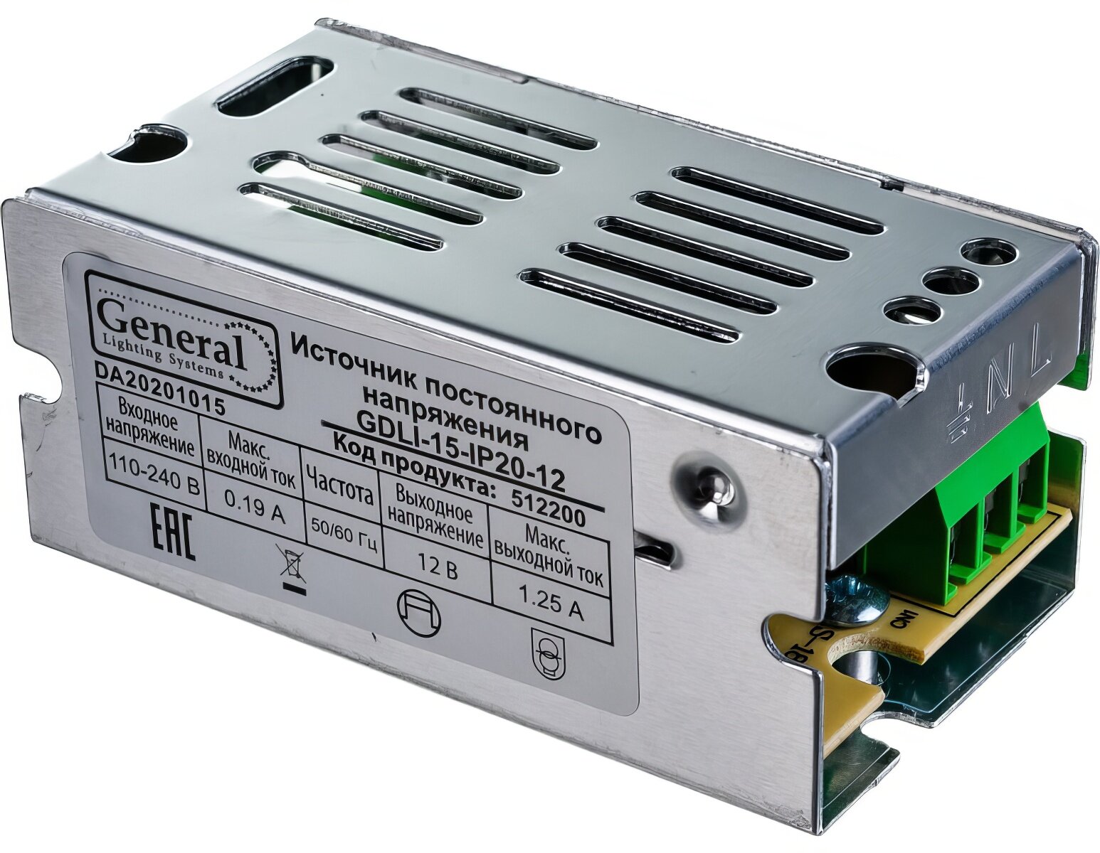 Драйвер для светодиодной ленты General Lighting Systems 15Вт 12В IP20 GDLI-15-IP20-12 512200