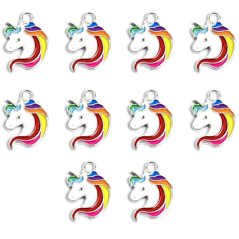 Подвески-шармы с радужным мультяшным единорогом, 10 шт, стиль 4, эмалевые детали для браслетов, ожерелий, серег и брелоков