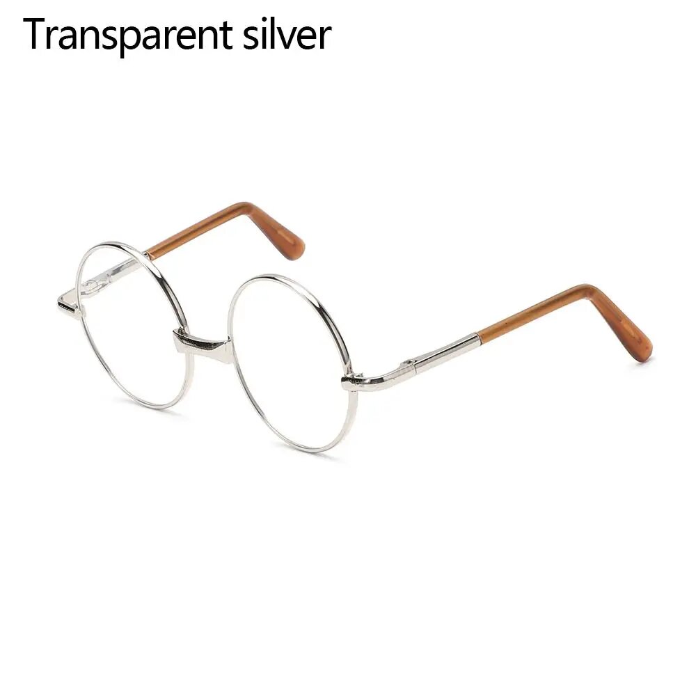 Круглые очки для кукол 1/6 transparent silver