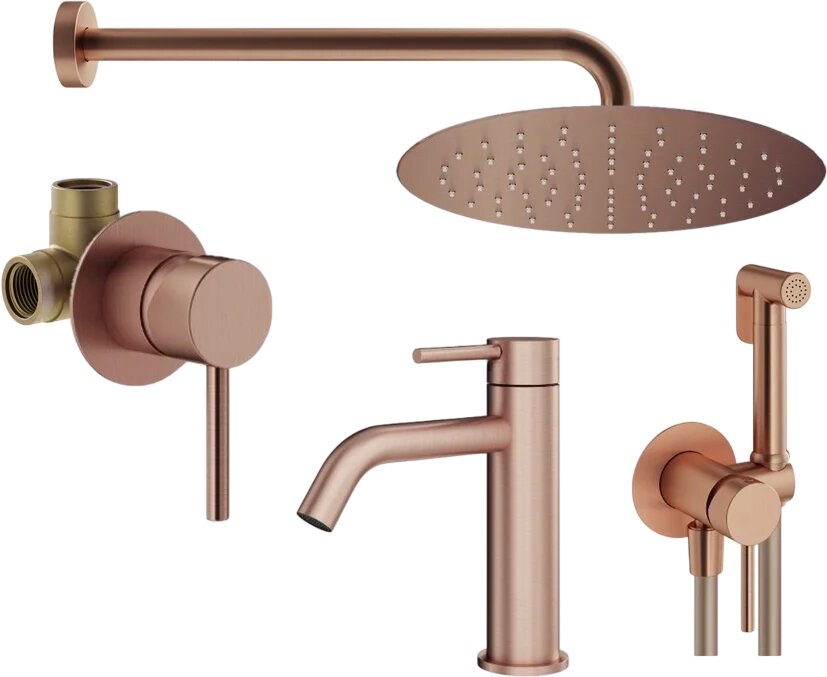 Комплект для ванной Plumberia Selection Ixo KITZXO01RS53 4 в 1, встраиваемый, с внутренней частью в комплекте, со смесителем, с тропическим душем, латунный, ду