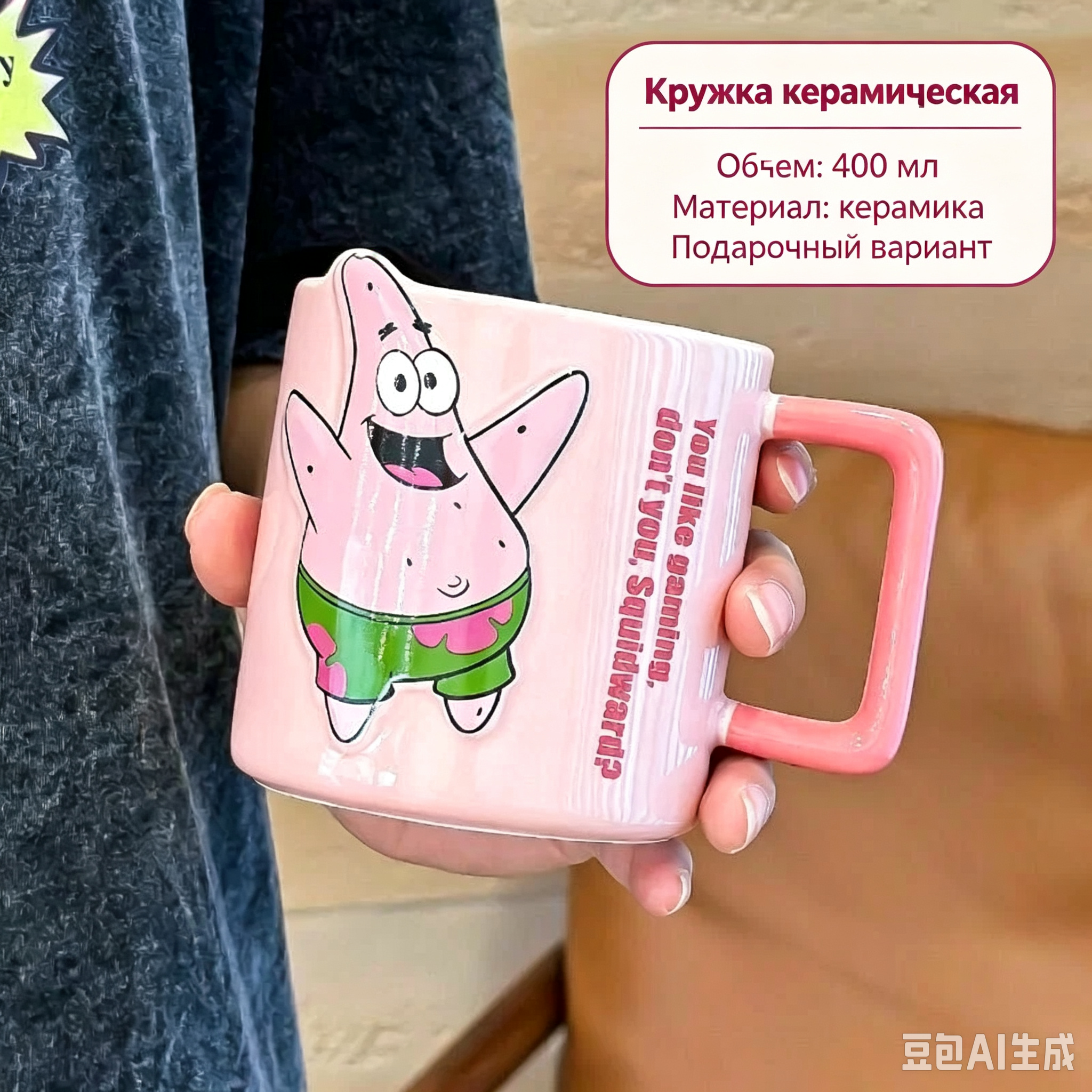 Подарочный набор керамическая кружка Губка Боб, объем 400 мл, подарок для детей и взрослых