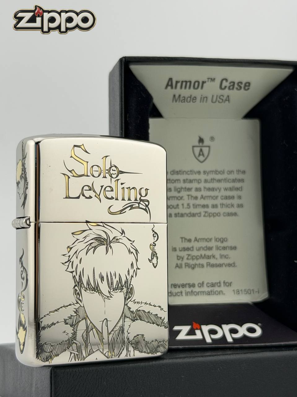 Зажигалка Zippo Solo Leveling — Одиночная прокачка, Теневой монарх, двусторонняя гравировка