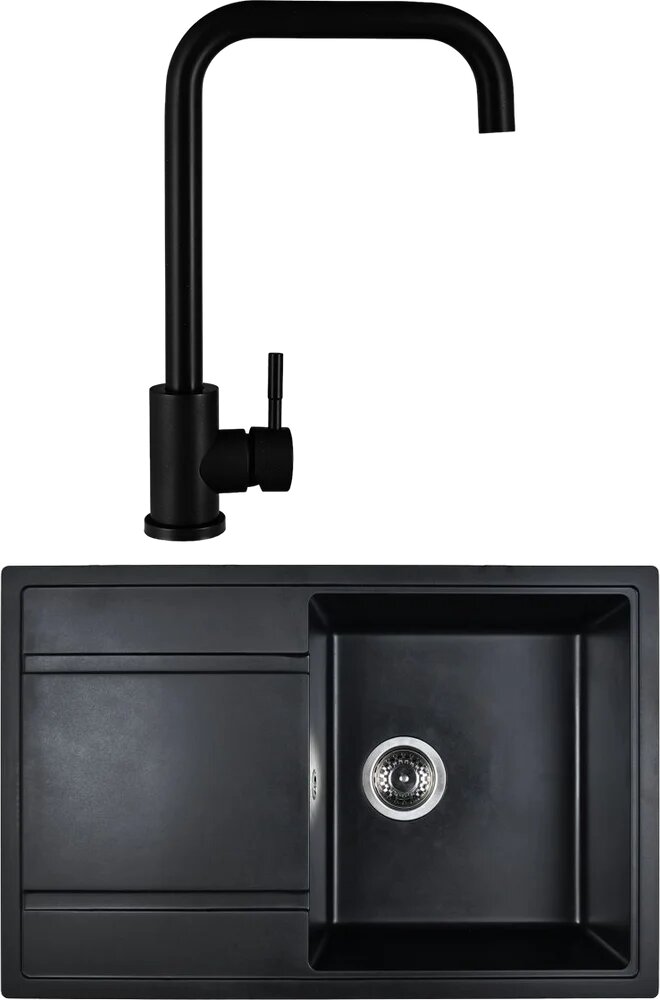 Комплект Мойка Wisent MW780-26 77x50, антрацит, искусственный гранит / Смеситель W4998-4-26 антрацит, антрацит