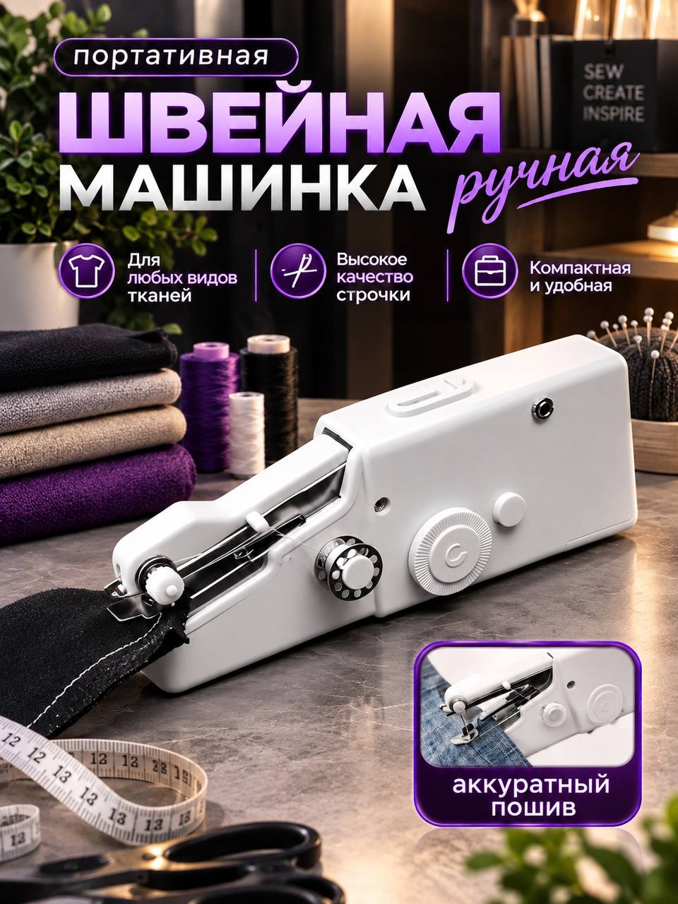 Швейная машинка мини ручная, 350 ст/мин