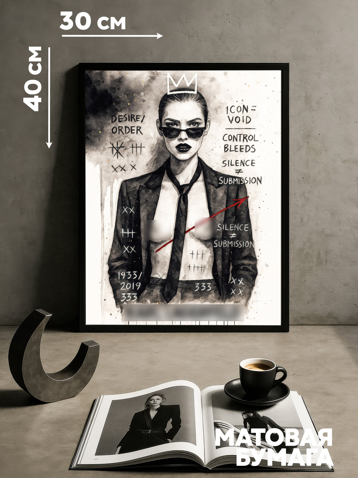 Постер-принт без цензуры НЮ 18+ SILENCE SUBMISSION - Karl Lagerfeld из серии Chaos Icons - на стену, принт, плакат для интерьера - Casa Paterna