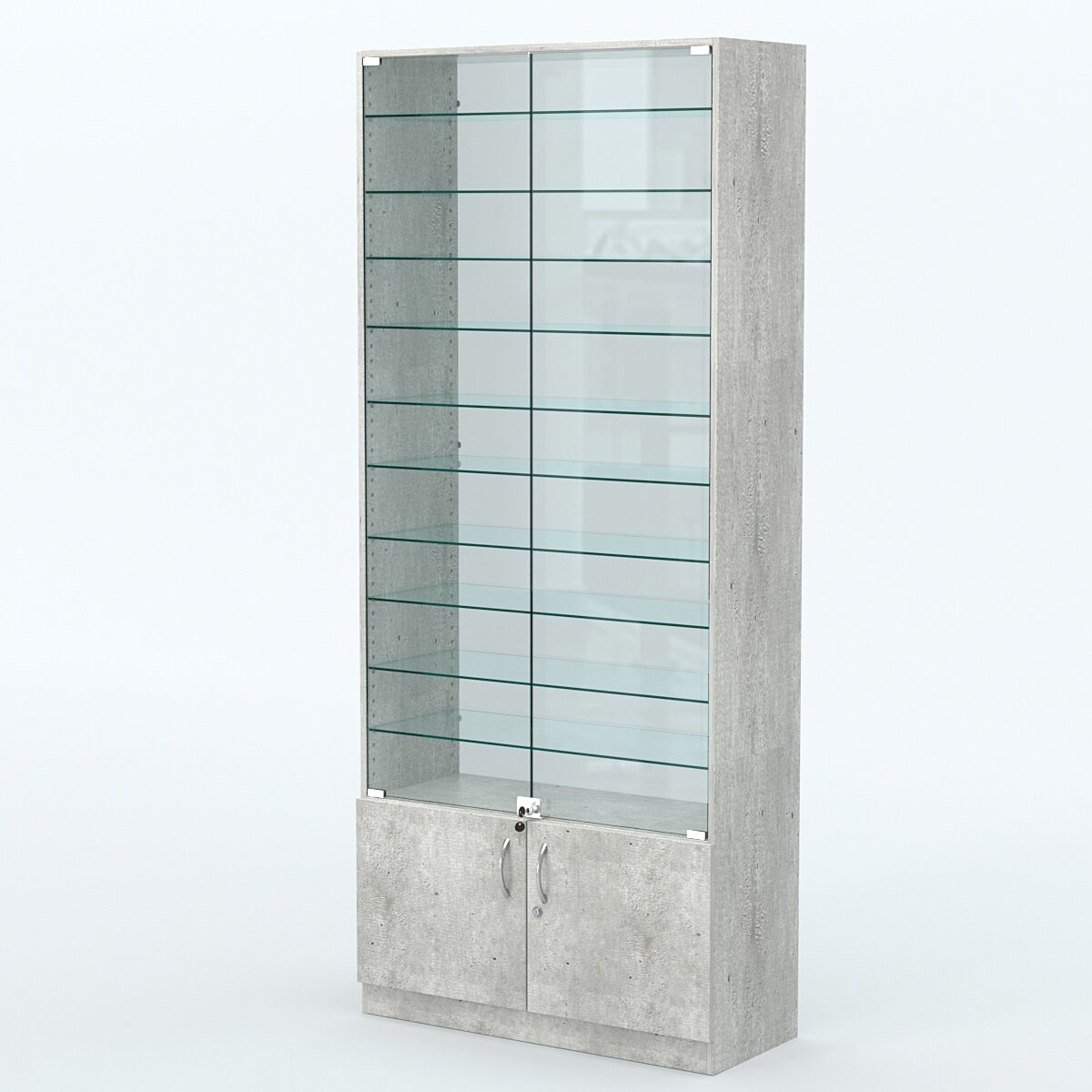 Торговая витрина с 10-ю стеклянными полками 350x900 мм серии NEXT-10 №13-1 (З/C - стекло), Метрополитан Грей