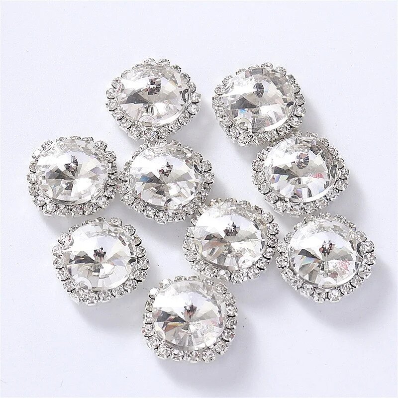 EQIANAO Стразы круглые белые 8-14мм 50шт 8mm-50pcs, silver claw